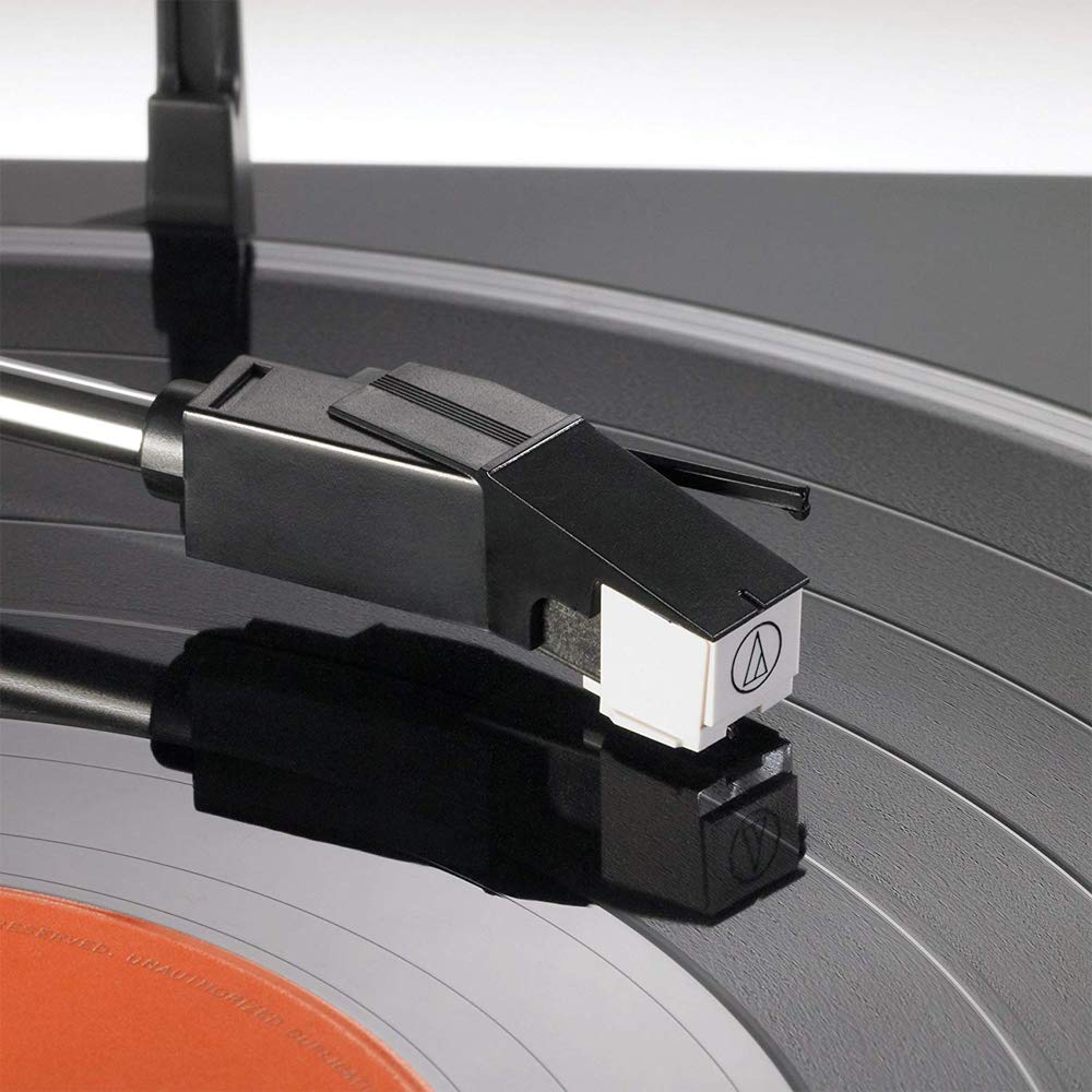 Audio-Technica Fully Automatic Stereo Turntable System Orange (AT-LP60OR) Bundle with 3" Multimedia Monitors Pair + Deco Gear Silicone Rubber Turntable Platter Mat
