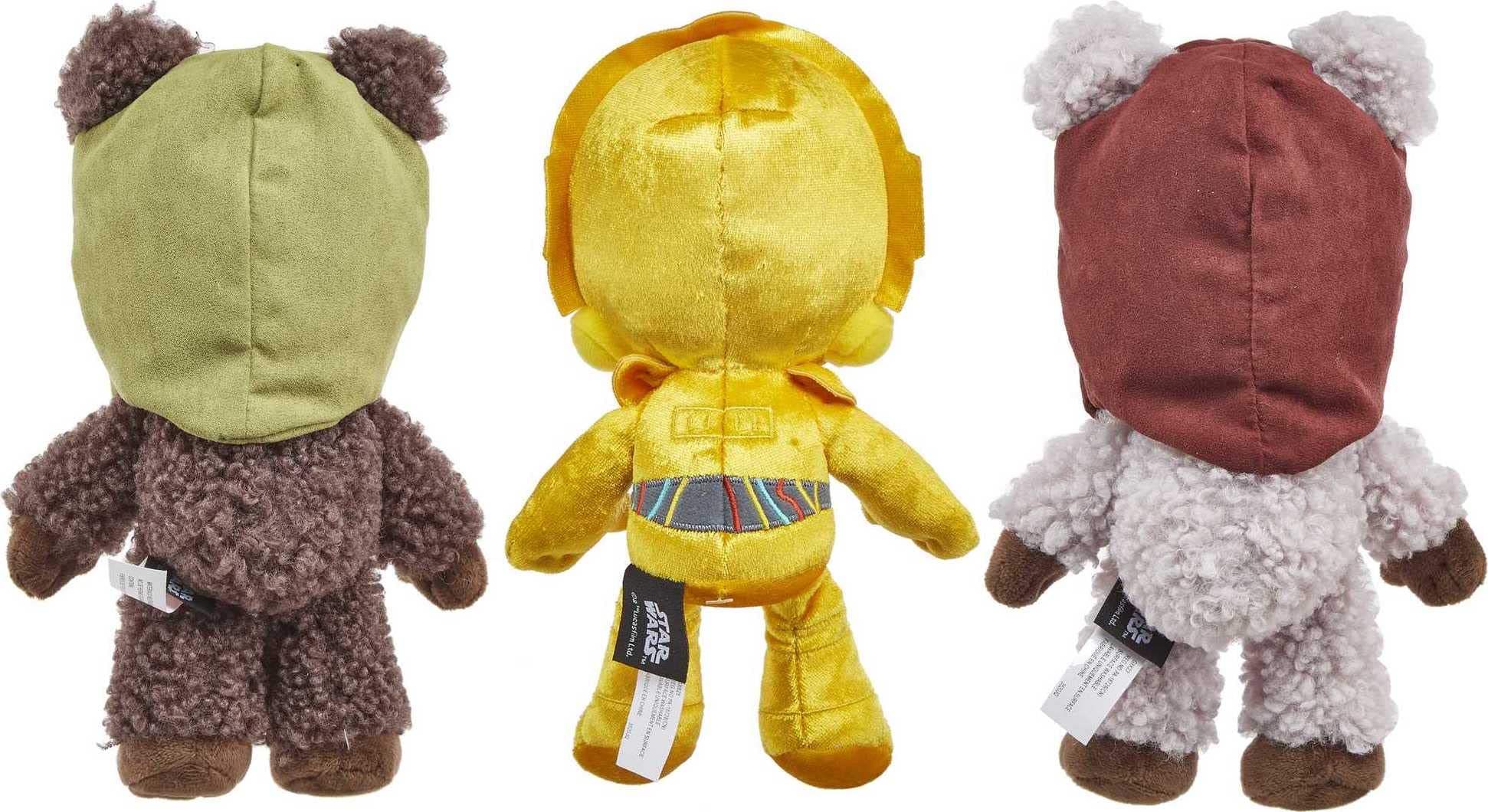 Mattel Star Wars Plush 8-Inch Figure 3-Pack, Return of the Jedi Endor Celebration Set, 2 Ewoks & 1 C-3Po Soft Robot Doll with Metallic Fabric