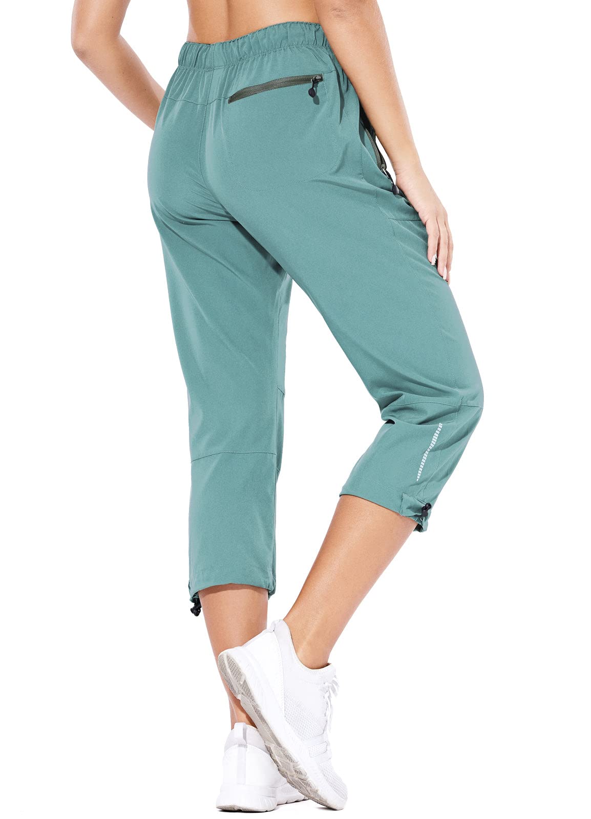 BALEAF Women's Hiking Cargo Capris Outdoor Lightweight Water Resistant Pants UPF 50 Zipper Pockets Pond Size M