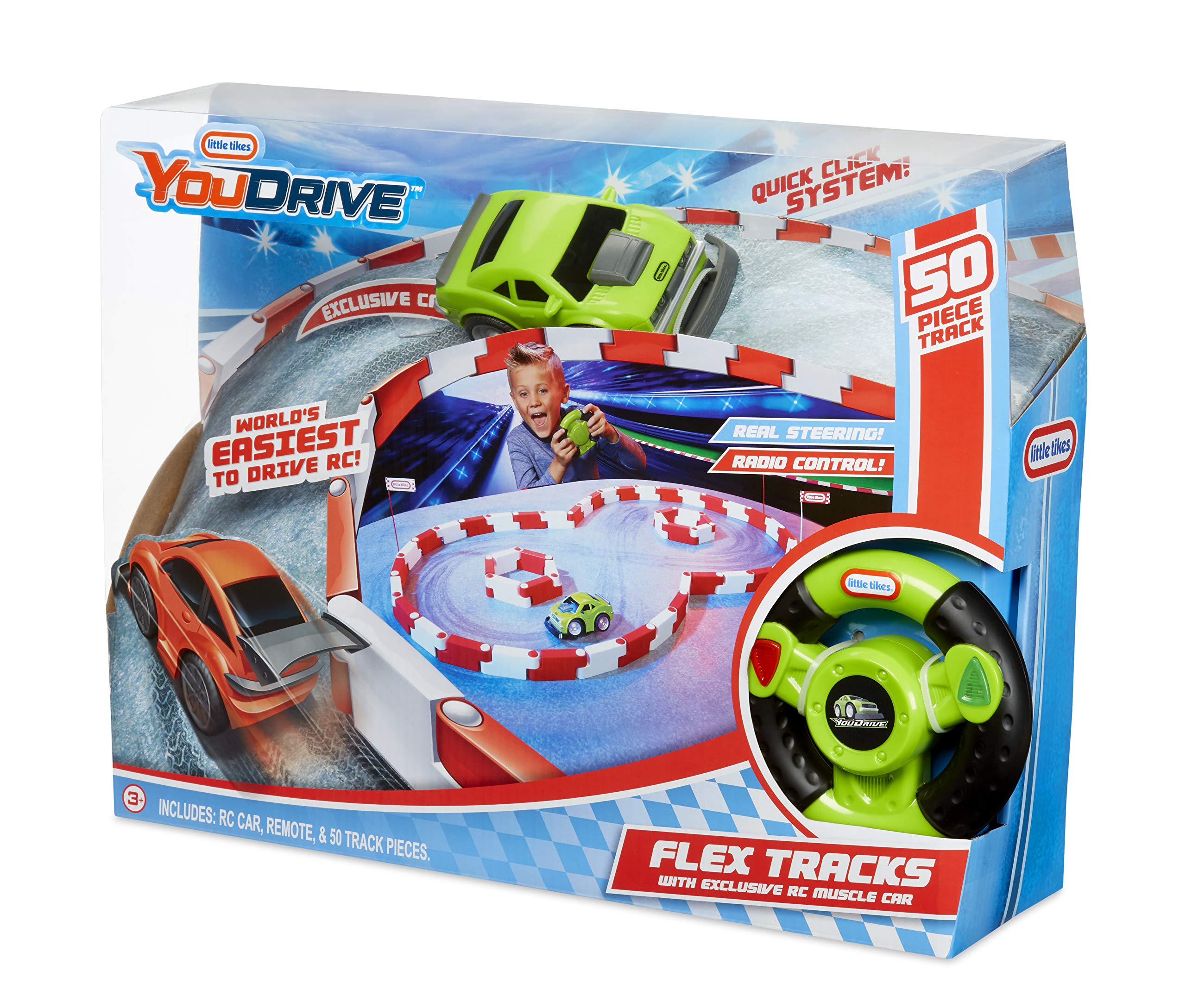 Little Tikes YouDrive Flex Tracks Green Muscle Car w/Easy Steering RC, Multicolored