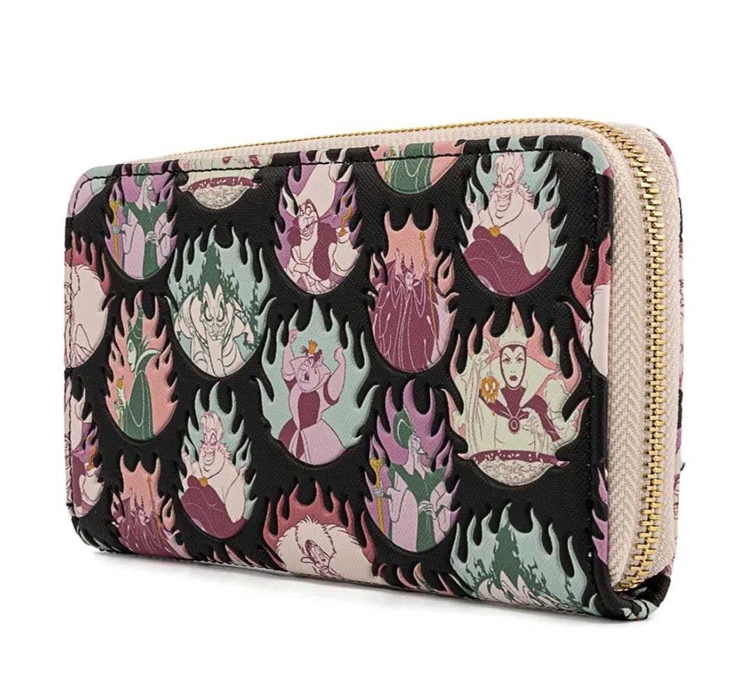 Loungefly Disney Villains Pastel Flames All Over Print Zip Around Wallet