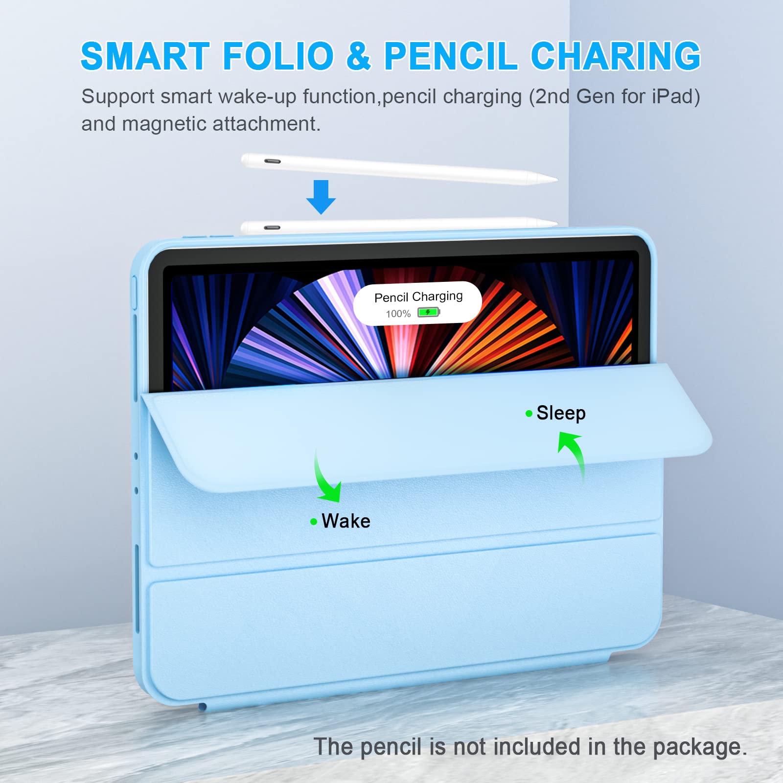 Case for iPad Pro 12.9 2022/2021/2020/2018 Gen 6th/5th/4th/3rd,2 in 1 Detachable Magnetic Case,Anti-fingerprint Frosted Case and Washable Leather Protective Cover Support Pen Charger(Blue)