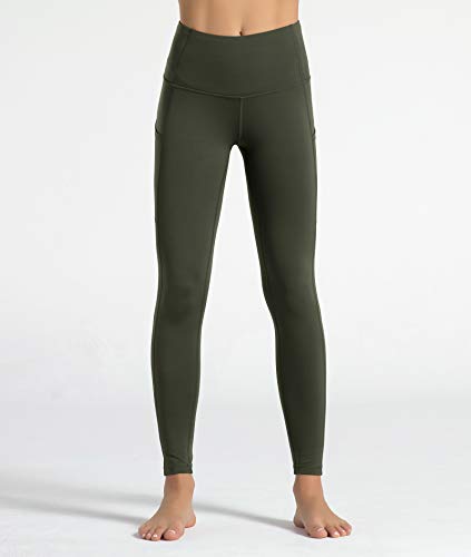 Dragon Fit High Waist Yoga Leggings with 3 Pockets,Tummy Control Workout Running 4 Way Stretch Yoga Pants (Medium, Olive Green)