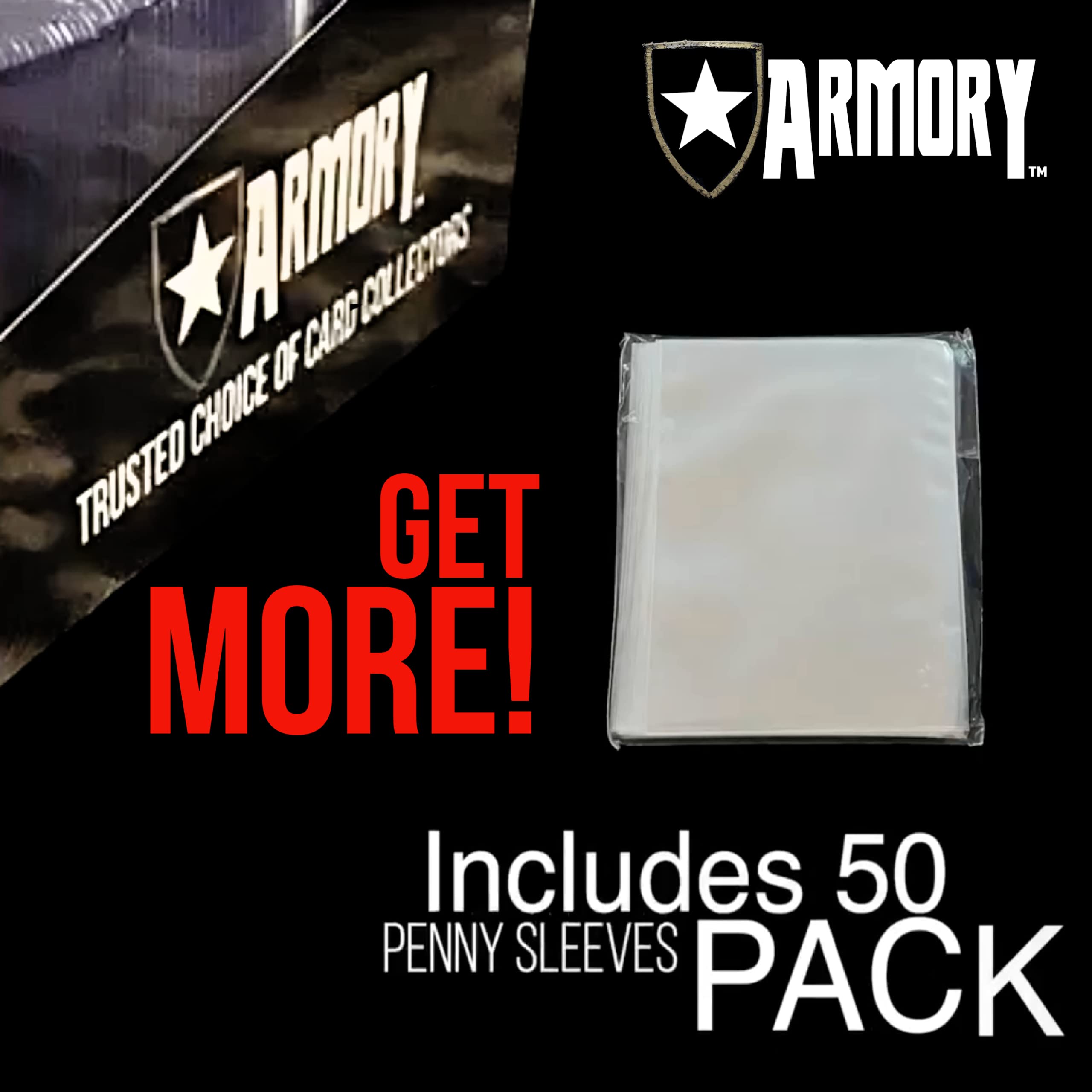ARMORY 50 Pack Standard Top Loader Trading Card Holders Bundle w/Free Card Centering Tool,100 Free Penny Sleeves! | Tear Off Film, Ultra Clear Pro, Baseball, Trading, Sports, Toploader