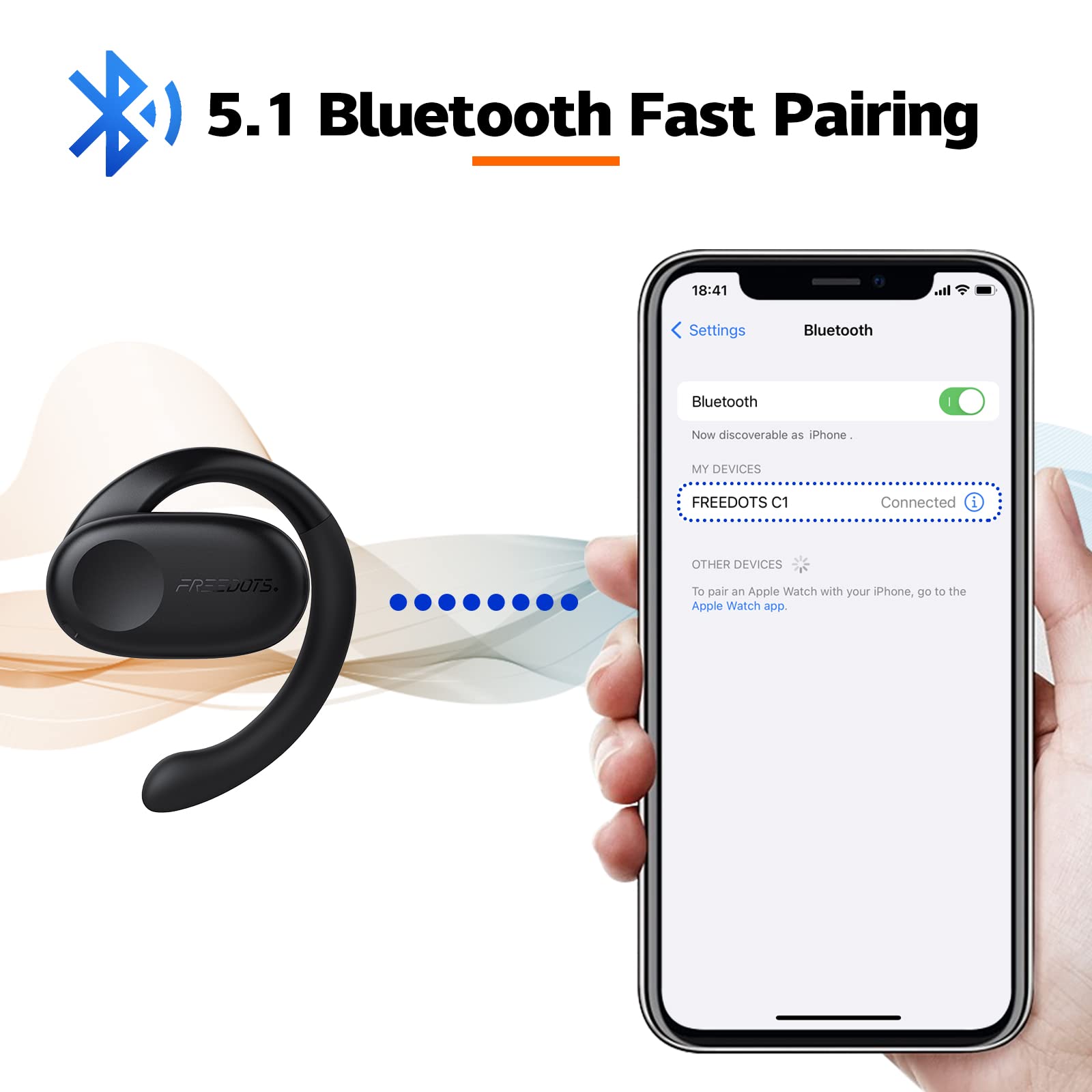 FREEDOTS. Open-Ear Earbuds, Wireless Ear Bluetooth Sport Headphones, Sweat Resistant Lightweight Open Earbud Headphones for Workouts and Running, Compatible with Apple & Android