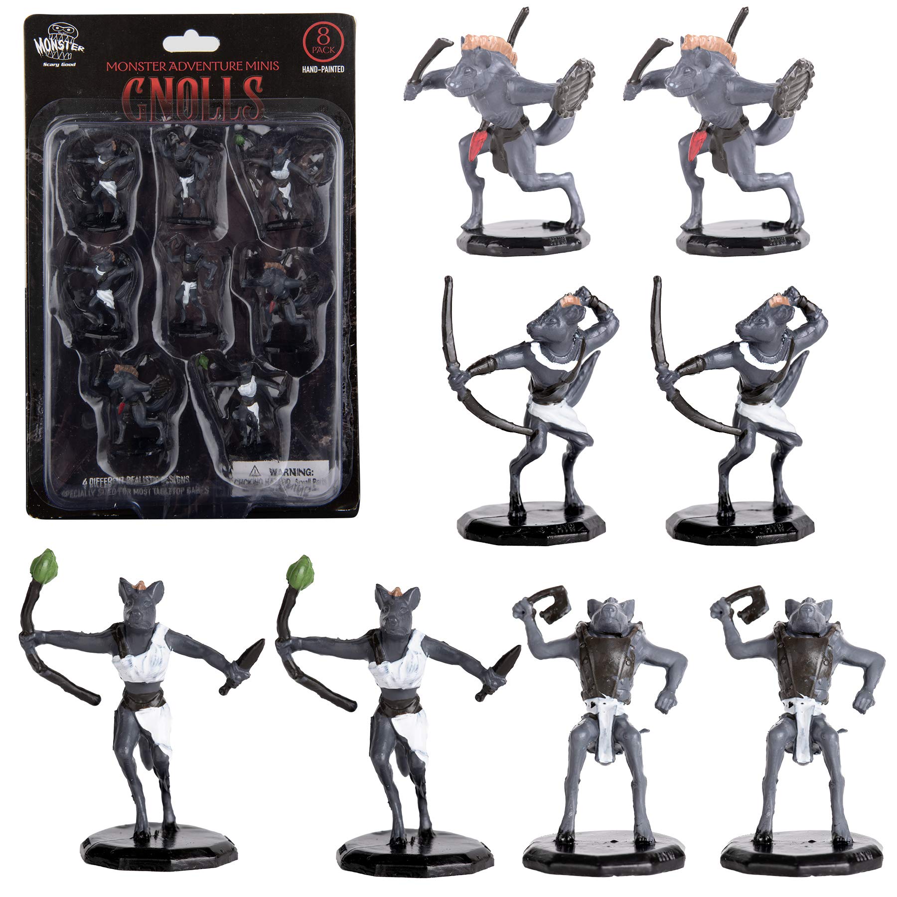 Halloween Fantasy Gnoll Mini Figures – 8 Painted Unique Designs – 1" Hex-Sized, Compatible with DND, Pathfinder & Tabletop RPGs – Realistic Sculpts for Spooky Campaigns, Game Nights
