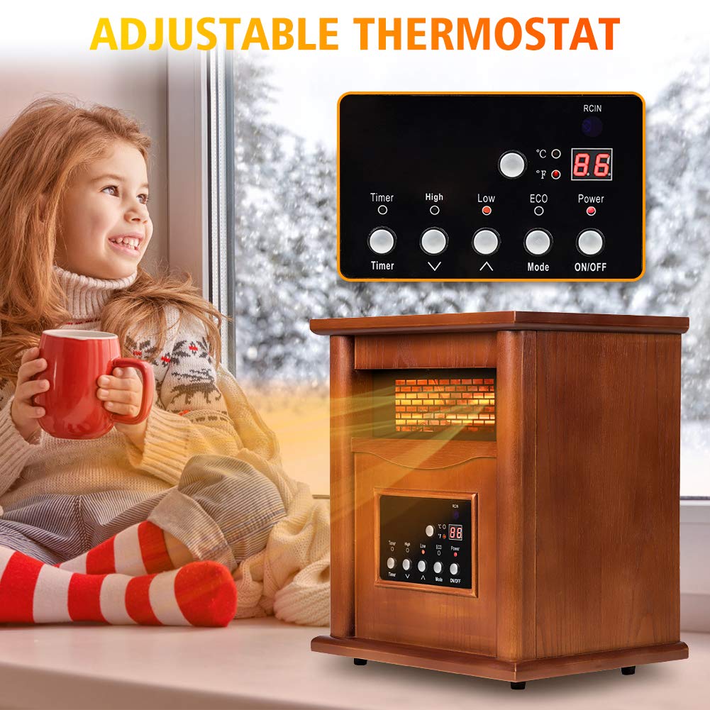 Electric Infrared Space Heater, Quartz Heater for Indoor Use, Tip-Over & Overheat Protection with Remote Control, 3 Heat Settings, 12H Timer, 1500W for Large Room Basement Heating