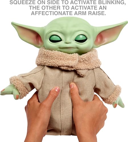 Mattel Star Wars The Mandalorian Grogu Plush 11-inch Toy, Squeeze & Blink Character Figure with Sound, Blinking Eyes & Hand Motion