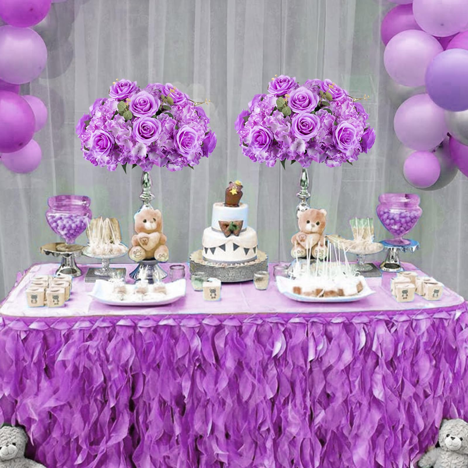 BLOSMON Artificial Flower Balls Wedding Centerpieces 2 Pcs 15.7" Large Lilac Fake Flowers Rose Hydrangea Ball Arrangement Center Pieces for Table Silk Floral Bouquet for Wedding Party Home Decor
