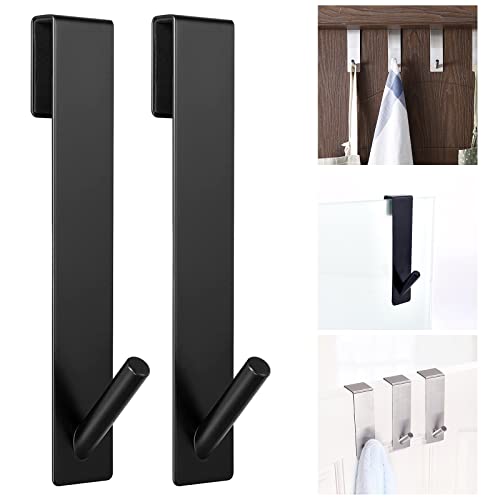 EAGLES 2PCS Shower Door Hooks,5 Inch Towel Hooks for Bathrooms Frameless Glass Shower Door,Stainless Steel Shower Towel Hook,Heavy Duty Bath Hook for Robe,Towel - Black