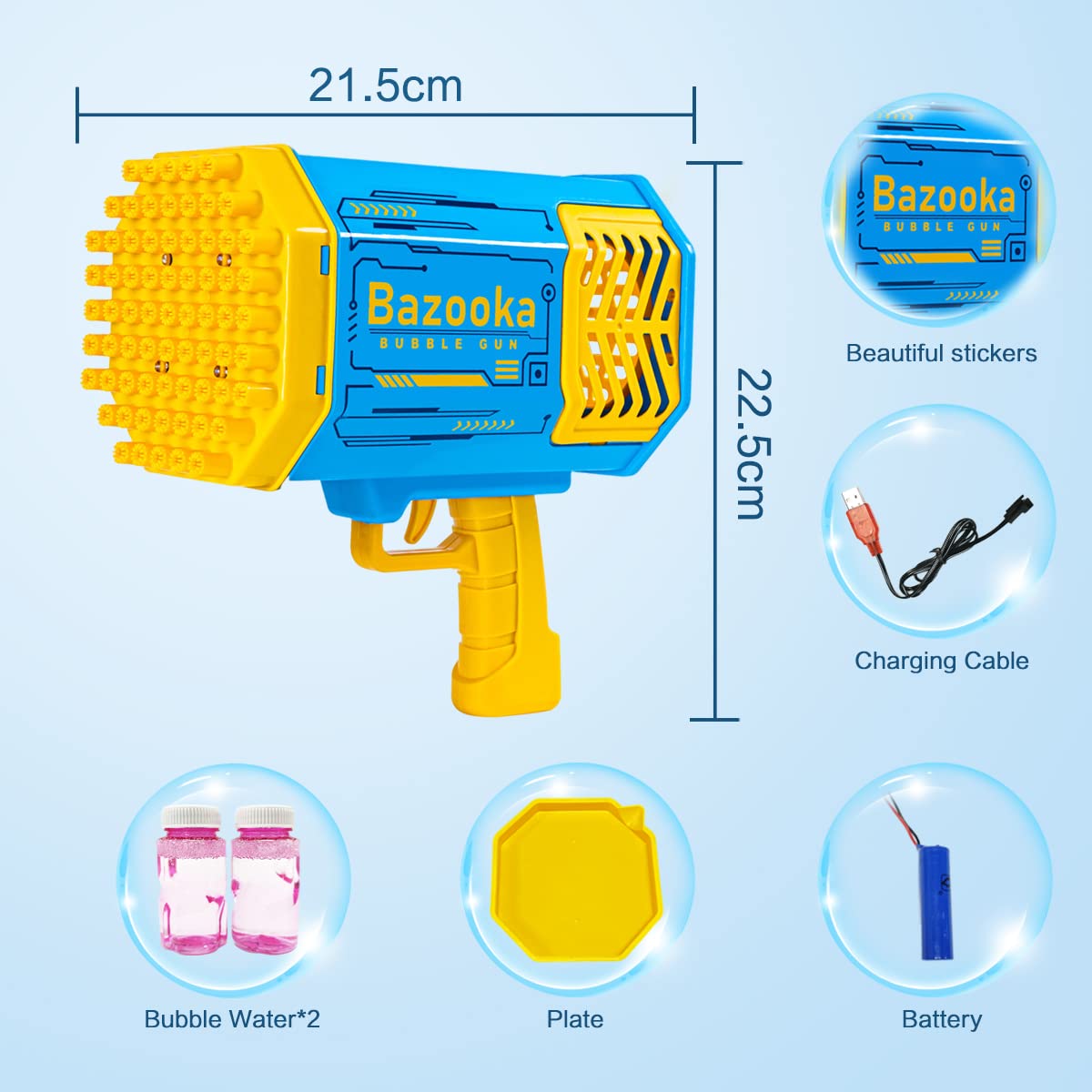 Bubble Gun for Kids - 69 Holes Bubble Machine Bubble Blaster Rocket Bubble Gun Toys for Party Outdoor Children Play