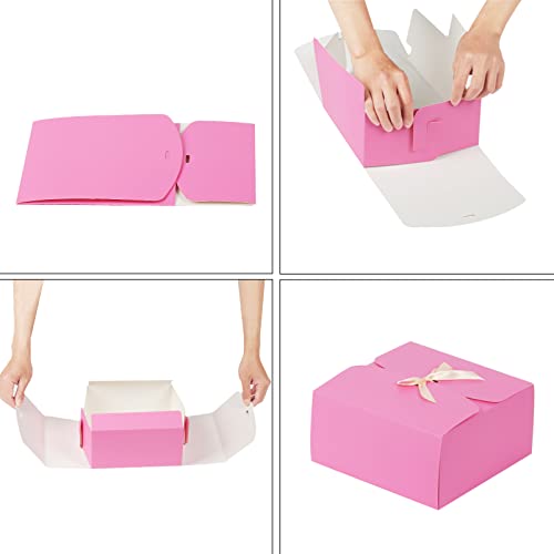 GINLEBO Pink Gift Boxes with Lids 10 Pack β Kraft Paper 8"x8"x4β Small Gift Box Set with Ribbons and Stickers β Groomsmen Bridesmaid Proposal Box β Present Box for Birthday, Wedding, Xmas