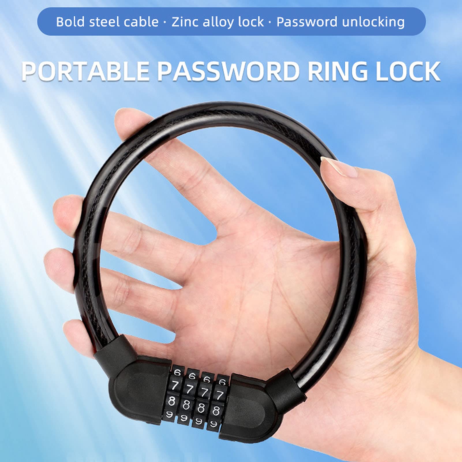 Bike Lock Cable, Beautiful Appearance High Security 4‑Digit Number Bicycle Locks Convenient to Carry for Cycling for Outdoors(Black)