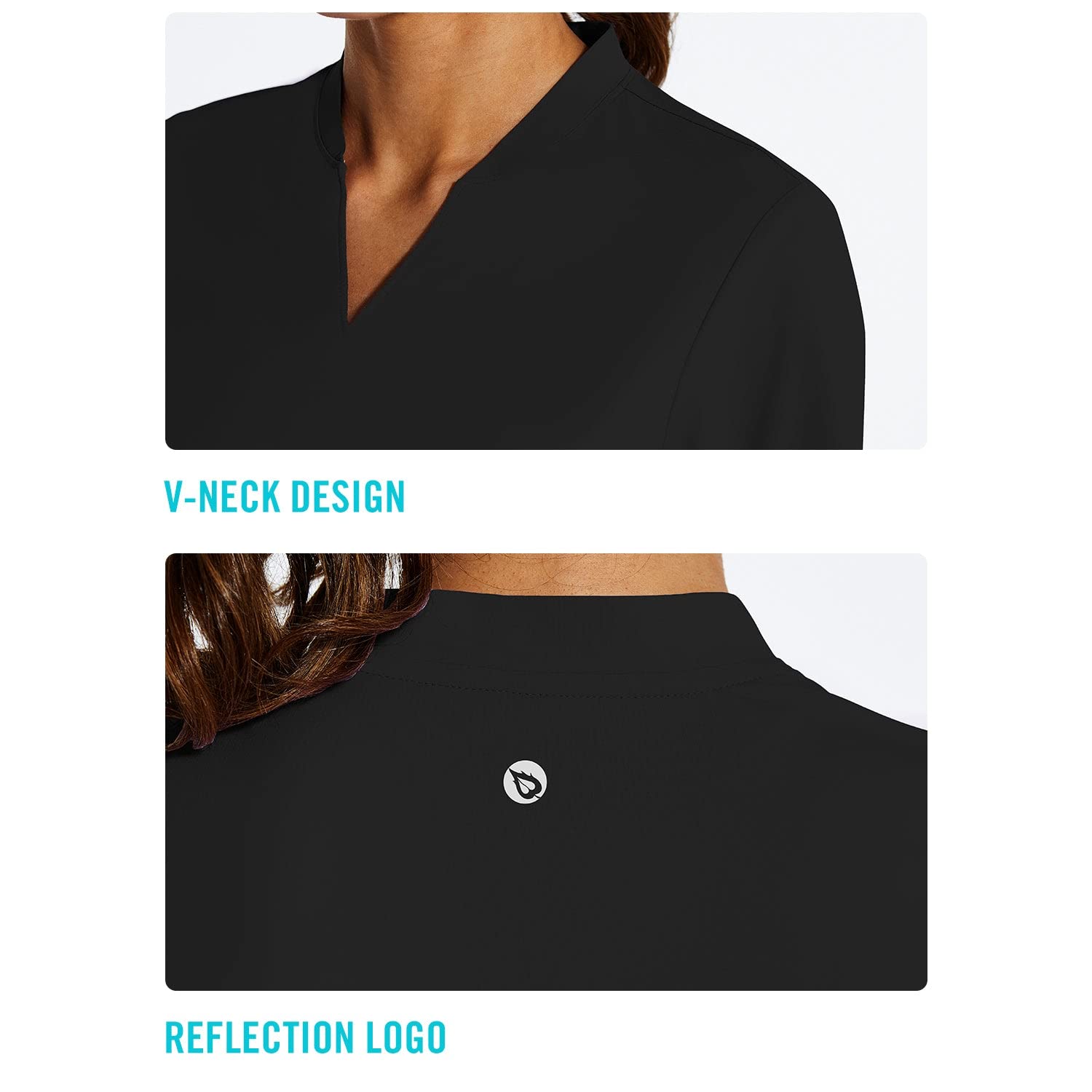 BALEAF Women's Golf Tennis Shirts V-Neck Lightweight Quick Dry UPF 50+ Sun Protection Short Sleeve Polo Shirts Collarless Black Size S