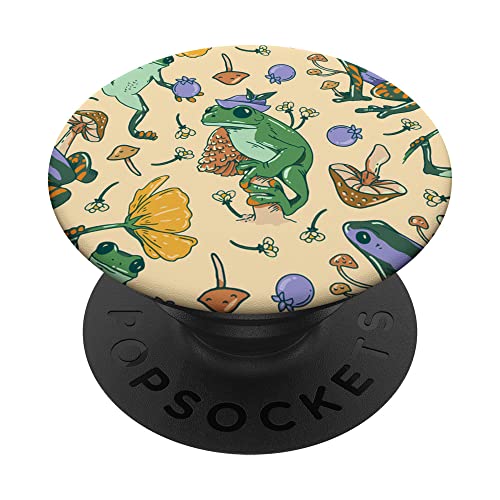 Cute Cottagecore Frog and Mushroom Vintage Frog Pattern PopSockets Swappable PopGrip