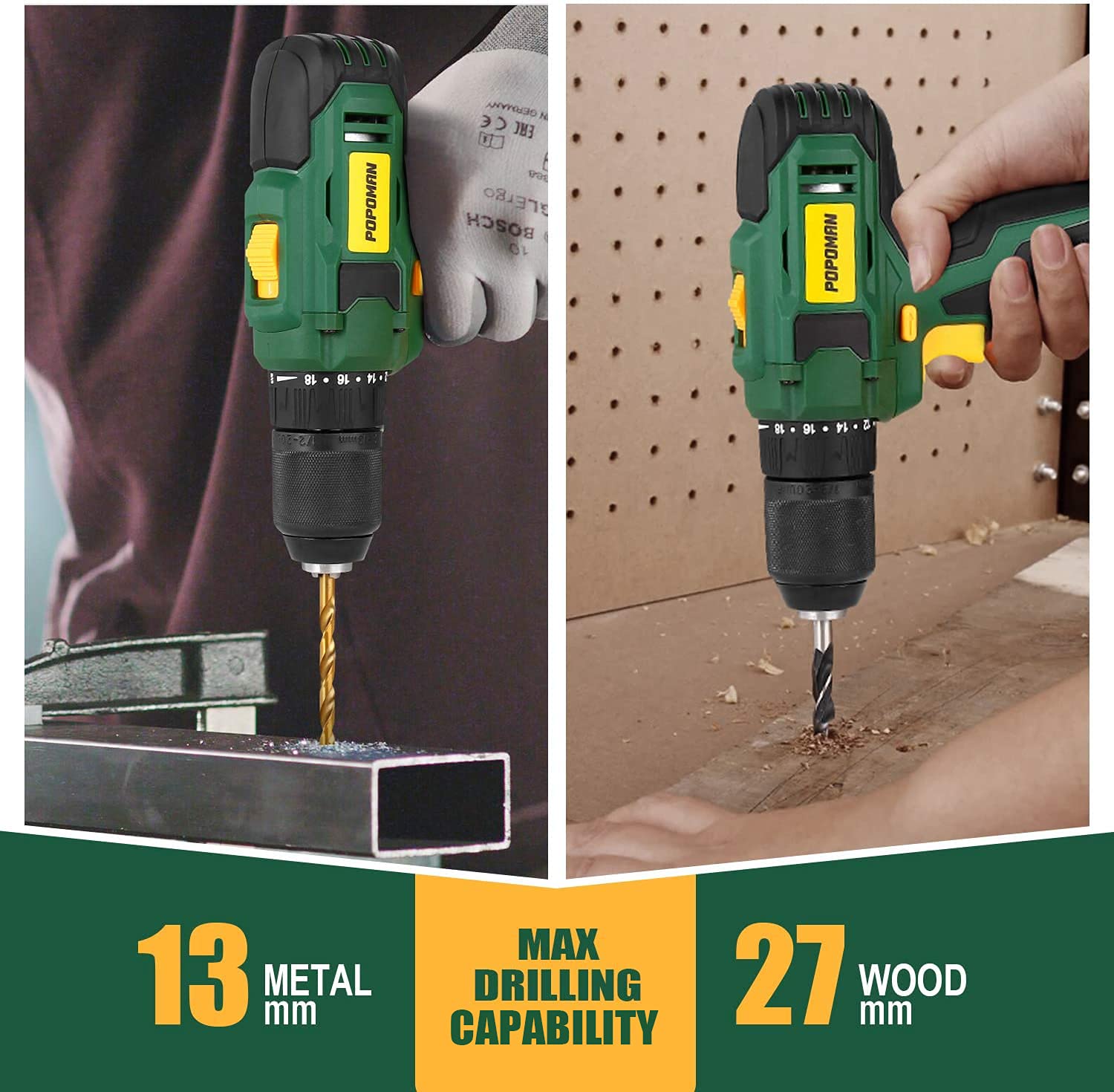 Cordless Drill, 20V MAX 1/2 inch Compact Drill Driver Kit, 2.0Ah Lithium-Ion Battery with Fast Charger, Metal Chuck, 398 In-lbs Torque, 18+1 Position Clutch, 17pcs Drill/Driver Bits - BHD750D