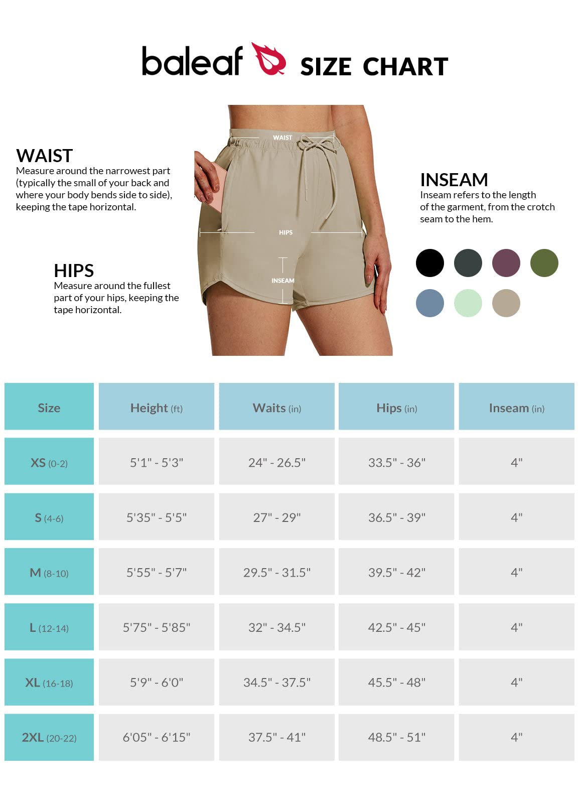 BALEAF Women's Hiking Shorts 4" Quick Dry with Zip Pockets Athletic Summer Running Stretch Active Workout Gym Black Size M