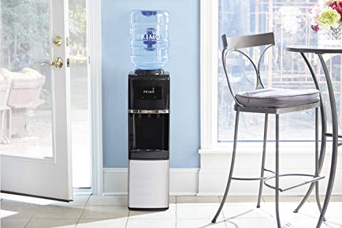 Primo Top-Loading Water Dispenser - 3 Temp (Hot-Cool-Cold) Water Cooler Water Dispenser for 5 Gallon Bottle w/Child-Resistant Safety Feature, Black and Stainless Steel, 3 Spout
