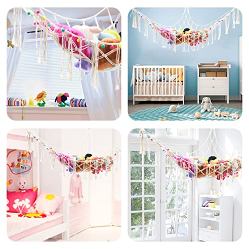 Stuffed Animal Nets, 59 Inches Hanging Stuffed Animal Netting Storage Large Wall Corner Stuffed Animal Hammock Organizer Ceiling Net DIY Beads for Kids Toy Display Bedroom Nursery (59 Inches, White)