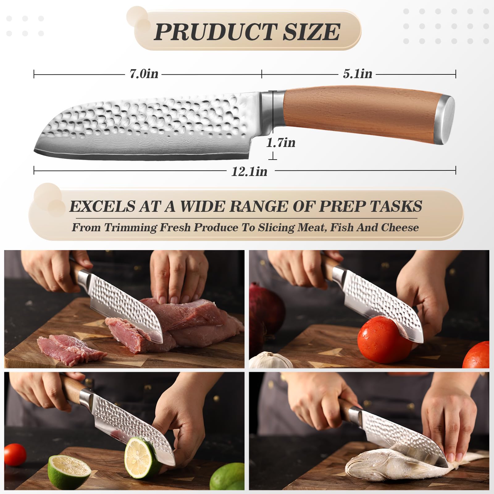 Damascus Santoku Knife 7 Inch,Professional Kitchen Knife with Ergonomic Walnut Wood Handle,67 Layers Super Steel Damascus Kitchen Knives,Rubber Wood Gift Box Packing,Christmas Kitchen Gifts for Men