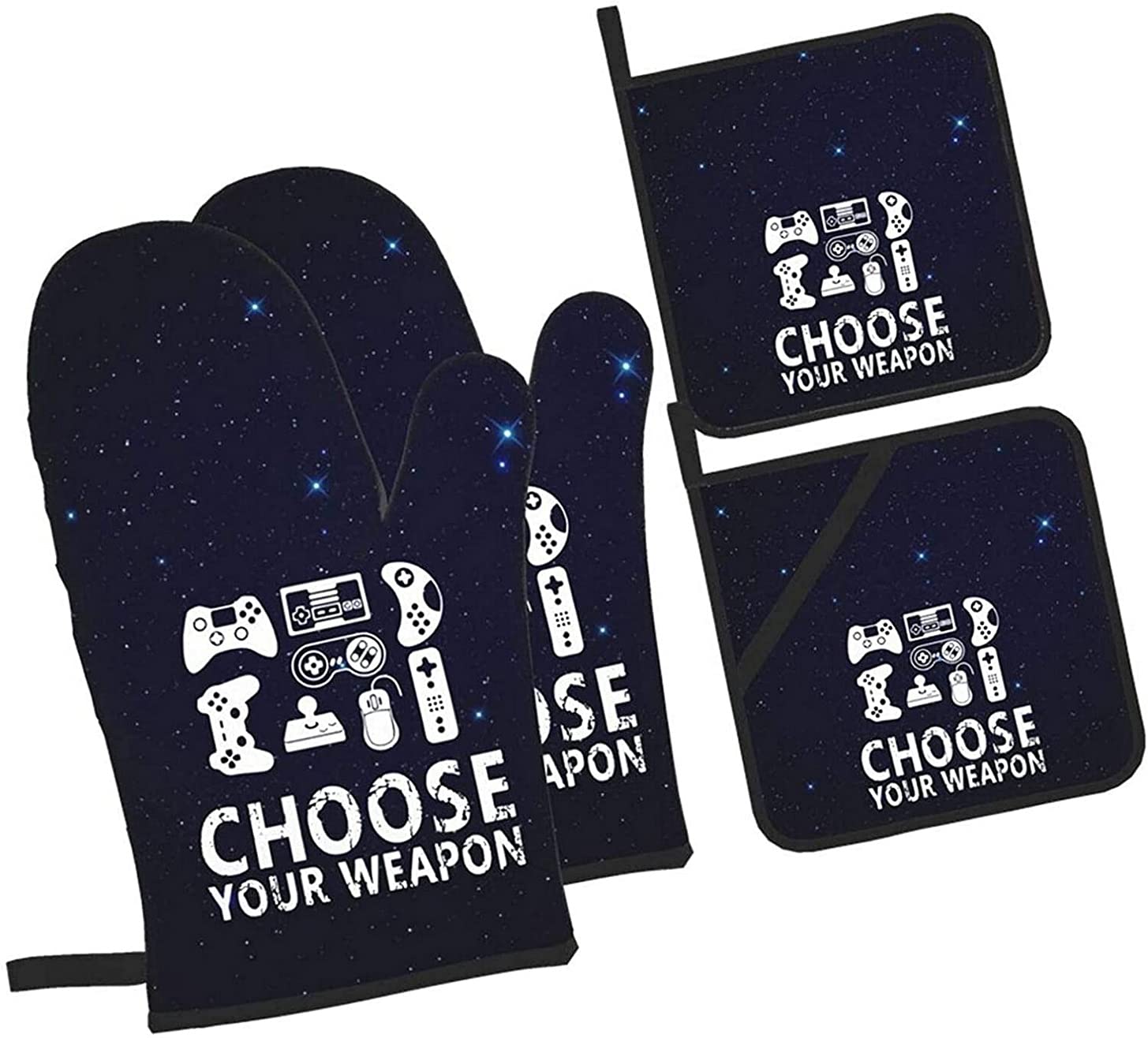 Choose Your Weapon Gamer Oven Mitts and Pot Holders Set of 4 Kitchen Set for Cooking