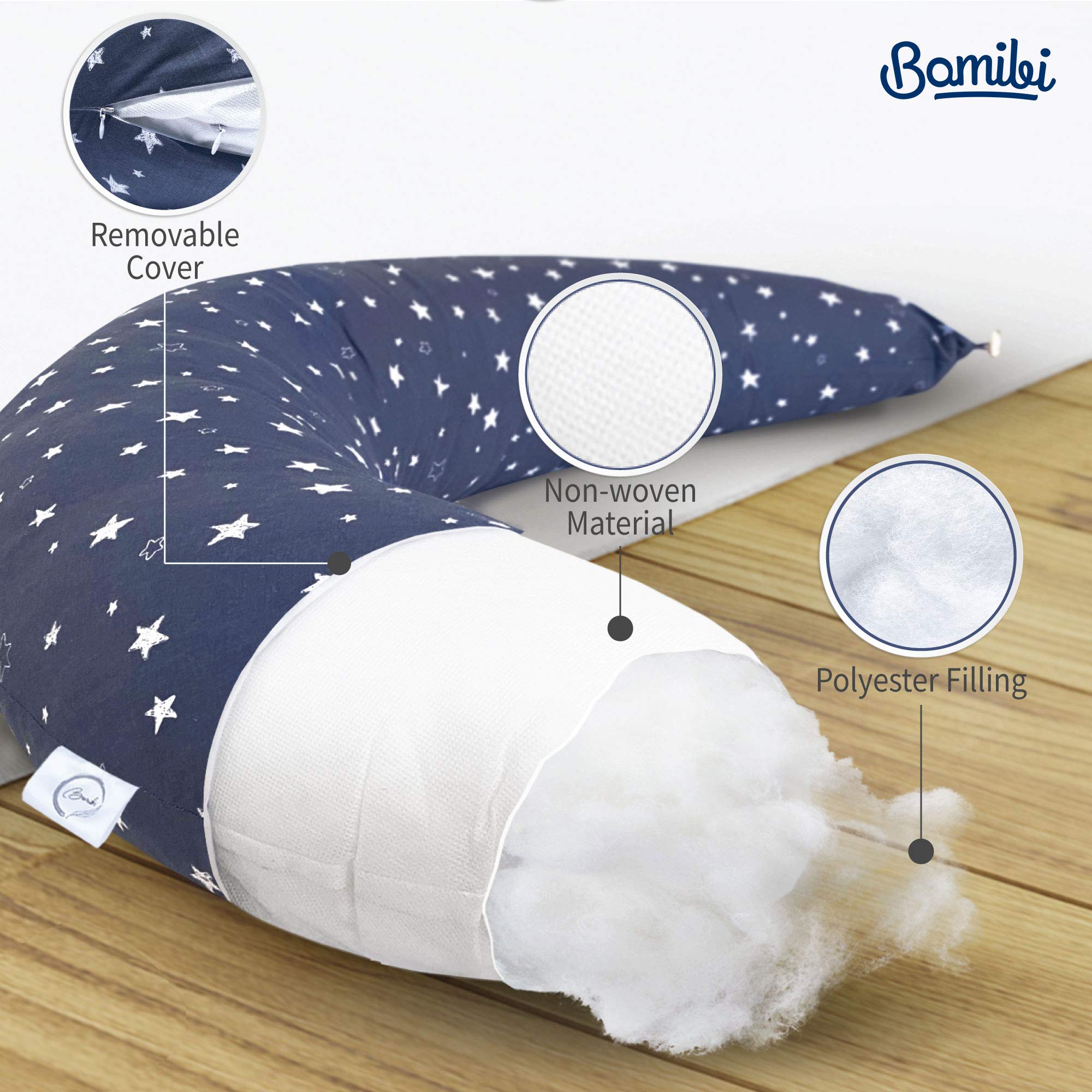 Bamibi® Pregnancy Pillow - Full Body Support Maternity Pillow for Sleeping – Providing Support for Adults and Pregnant Women Back, HIPS, Legs & Belly - Removable 100% Cotton Cover (Stars)