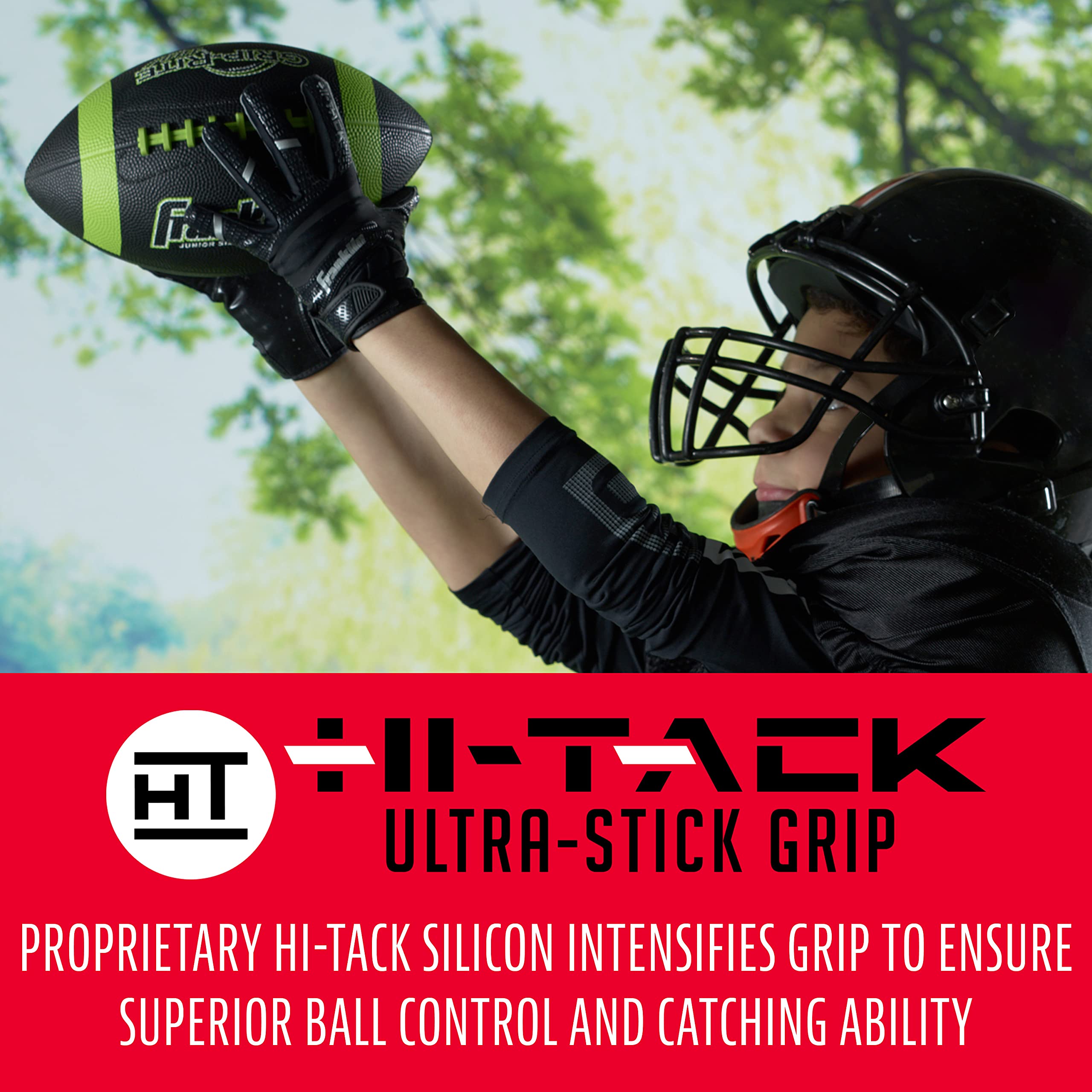 Franklin Sports Hi-Tack Premium Football Receiver Gloves - Black - Youth Medium