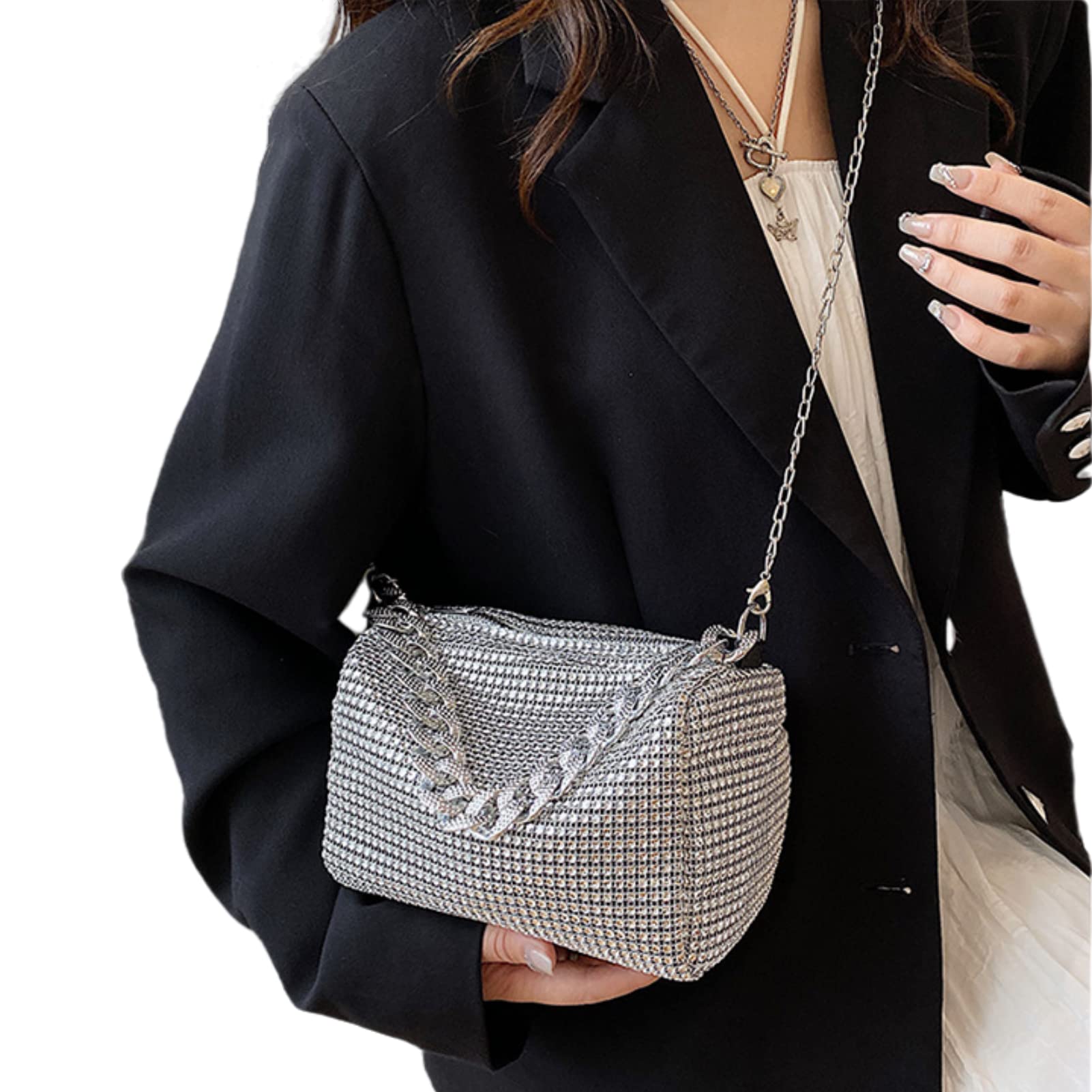 Bling Rhinestone Hobo Bag for Women Crystal Evening Handbag Underarm Bag Tote for Party Wedding