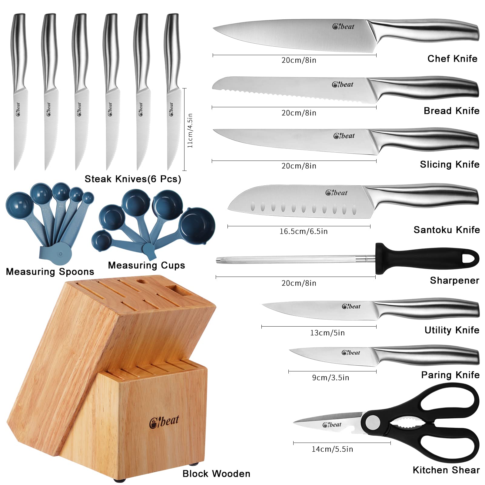Cibeat 6 Piece Metallic Knife Set With Case, Sharp Kitchen Knife Set Professional, Dishwasher Safe Stainless Steel Knives Set For Cooking, Black - Scratch Resistant & Rust Proof