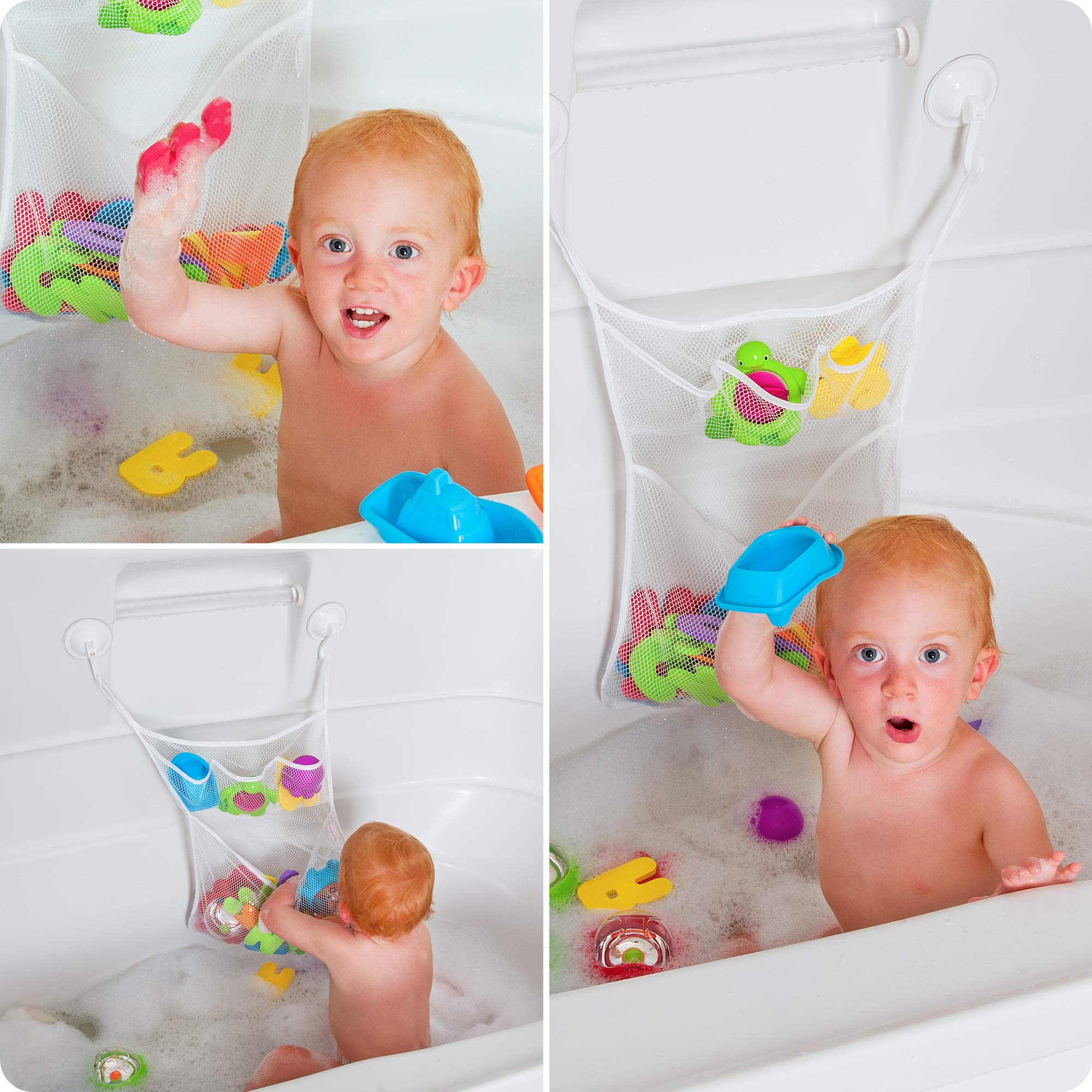 Lilly's Love Bath Toy Storage - Large 14 x 20 inch Bathtub Toy Holder + 2 Locking Hooks, Quick Dry & Easy for Kids to Put Bath Toys Away