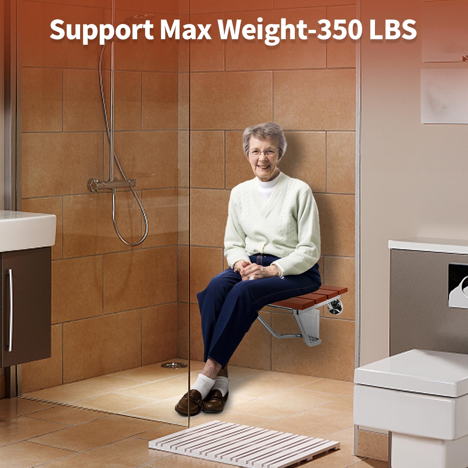 ExGizmo Folding Teak Shower Seat and Bench Wall Mounted,Shower Stool Collapsible,Foldable Shower Chair for Shower Bathroom Bathtub Small Space