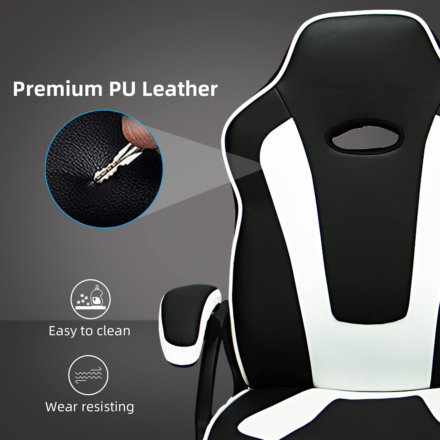 Ninecer Ergonomic Gaming Chair Cheap, Racing Style High Back Office Chair Computer Chair, PU Material with Padded Armrests and Height Adjustment Video Game Chair (White)…