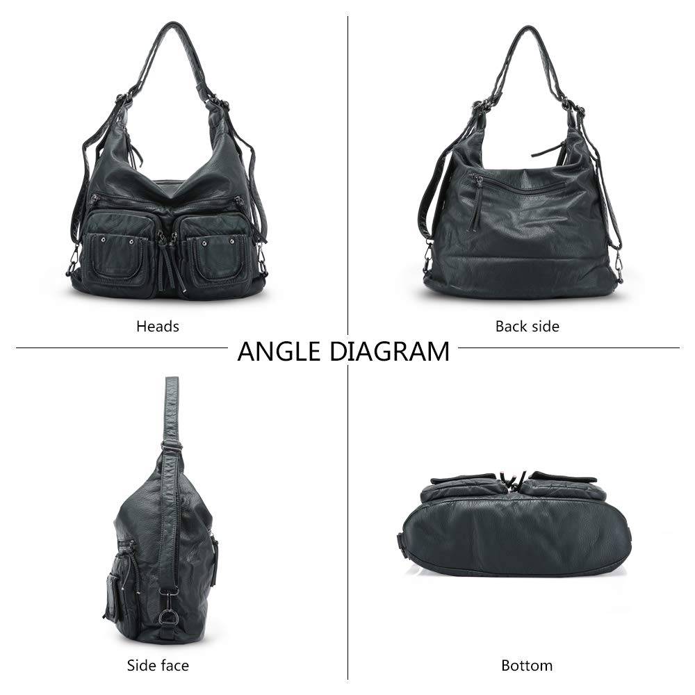 handbags & shoulder bags for woman super soft washed PU leather hobo bags multiple use woman's cross body bag backpack (Green)