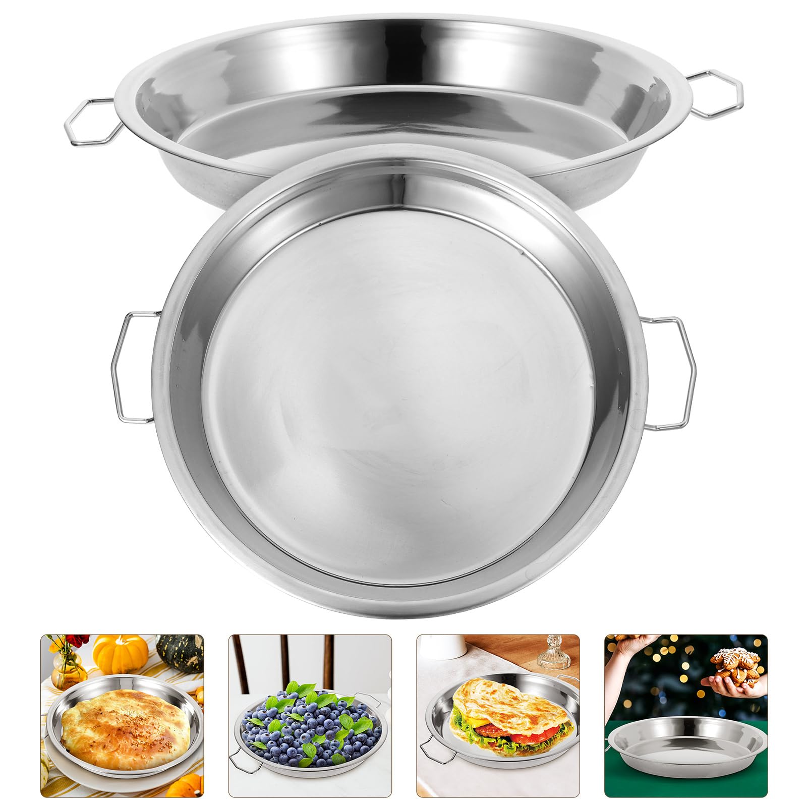 Luxshiny 2PCS Stainless Steel Roasting Pan, Pizza Cake Baking Tray Round Roaster Pan Stainless Steel Drip Pan for Turkey Baking,Roast Chicken