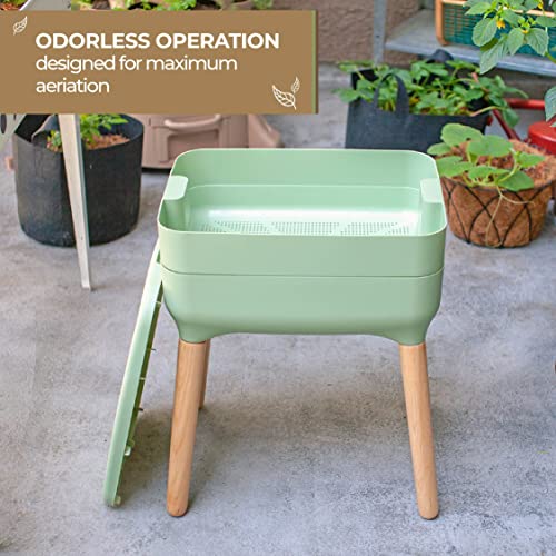 Eartheasy Dual Tray Worm Composter β Urban Vermicomposting Bin for Indoor and Outdoor β Earthworm and Mealworm Farm Food Cycler for Composting (Smoke)