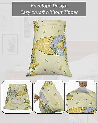 Edwiinsa Summer Lemon Pillow Covers Queen Size Set of 2 20x30 Bed Pillow, Spring Floral Gnomes Rustic Yellow Plush Soft Comfort for Hair/Skin Cooling Pillowcases with Envelop Closure