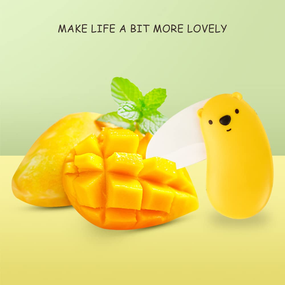 lvoku Mini Fruit Vegetable Ceramic Knife,Little Portable Folding Knives,Fruit Paring Tool,Thanksgiving Day,Christmas Gift,Unique Cute Yellow Bear Gift Ideas for Man Women Mom