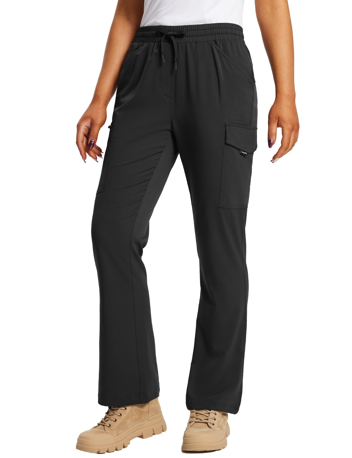 BALEAF Women's Hiking Pants Boot Cut Quick Dry Pants Water Resistant Lightweight UPF 50+ Outdoor Black 2XL