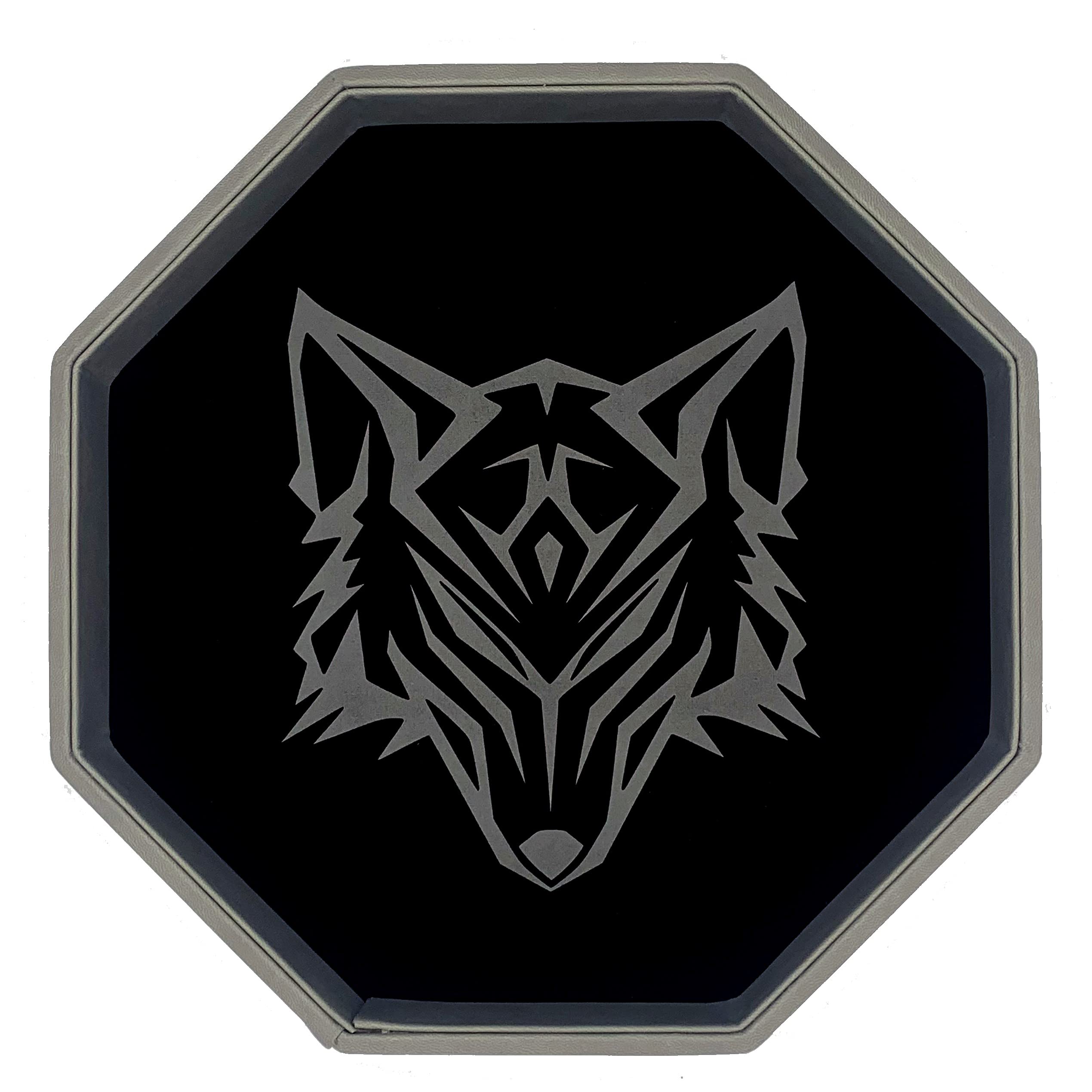 Luck Lab 11.5 Inch Dice Tray – Black and Grey - Big Octagonal Dice Tray with Luxurious Rolling Area for RPG Table Top Gaming Like D&D - Wolf Design