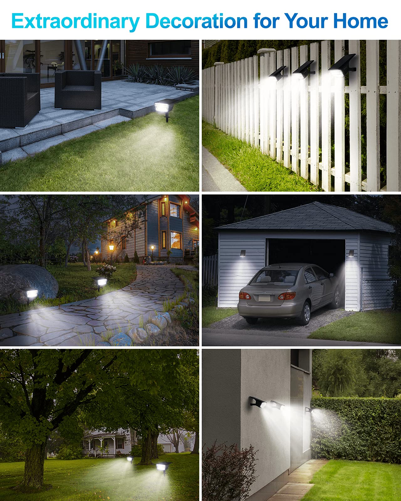 Xibolar Solar Spot Lights Outdoor [6 Pack], 32 LED Solar Landscape Spotlights, IP65 Waterproof Solar Powered Garden Wall Lights, Auto On/Off 2 Modes Lighting for Yard Pathway Porch Patio(Cool White)