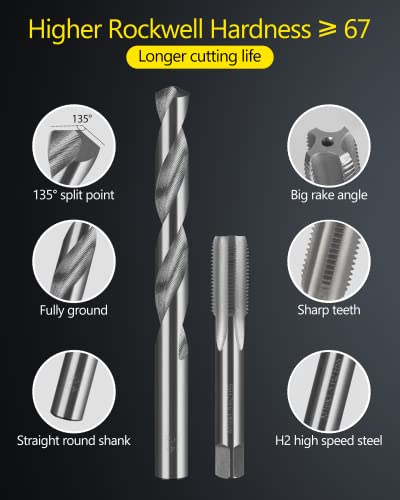 HOTYELL Drill and Tap Set, Metric HSS Taps M2 to M16 with Matching Jobber Length Drill Bits - 24 Pcs