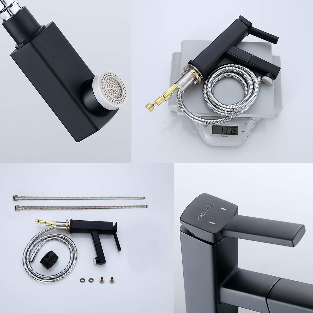 KAIYING Pull Down Bathroom Sink Faucet, Modern Lavatory Vessel Sink Faucet, Utility Single Hole Bathroom Sink Faucet with Pull Out Sprayer, Commercial Basin Mixer Tap (Regular, Black)