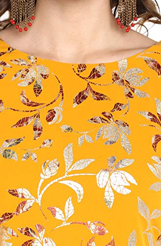 Janasya Women's Mustard Foil Printed Poly Crepe Kurta