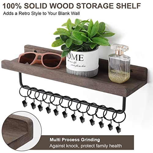 HYDERMUS Hat Rack for Wall with Shelf for 24 Baseball Caps Metal Hat Organizer with 12 Clips and 12 Hook Hat Holder Wall Mounted for Baseball Caps Trucker Hat and Others Hat Weathered Walnut