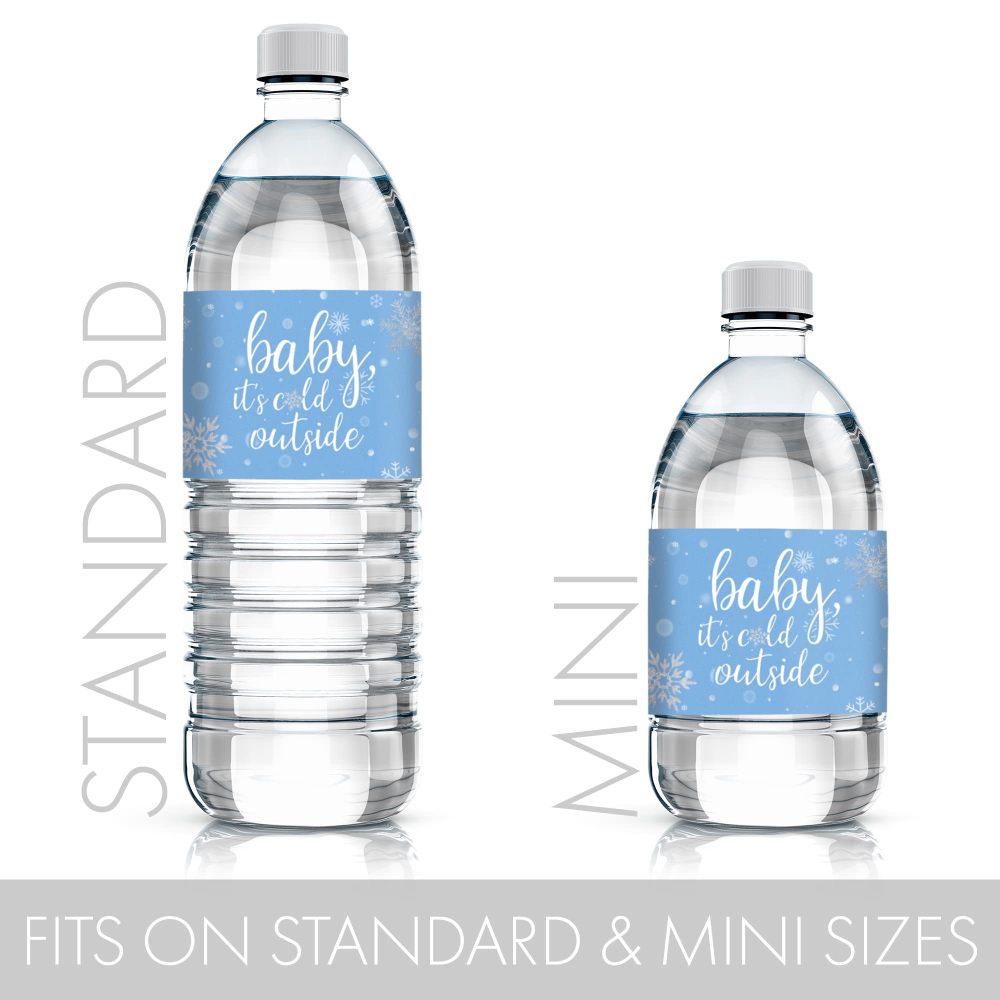 Blue Little Snowflake Winter Baby Shower Water Bottle Labels - Baby It's Cold Outside - 24 Stickers