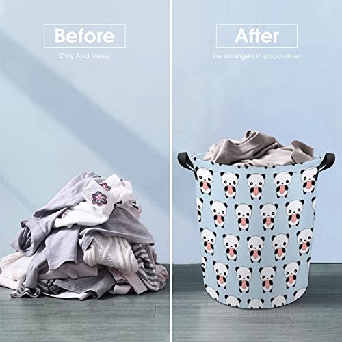 Cute Panda Heart Large Laundry Basket Hamper Bag Washing with Handles for College Dorm Portable