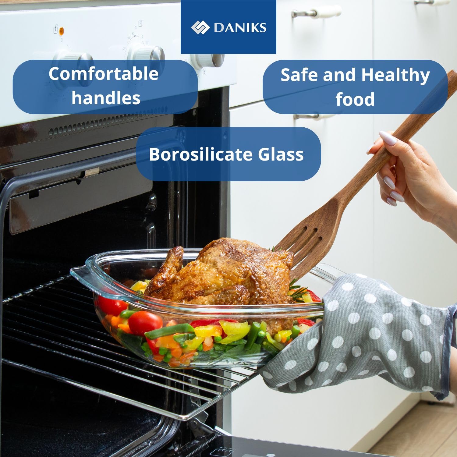 Daniks 2-in-1 Glass Baking Dish with Borosilicate Glass Lid | 2.6 Quart Glass Casserole for Cooking | Microwave, Oven and Dishwasher Safe Pan 8.3x10in Bakeware | Square