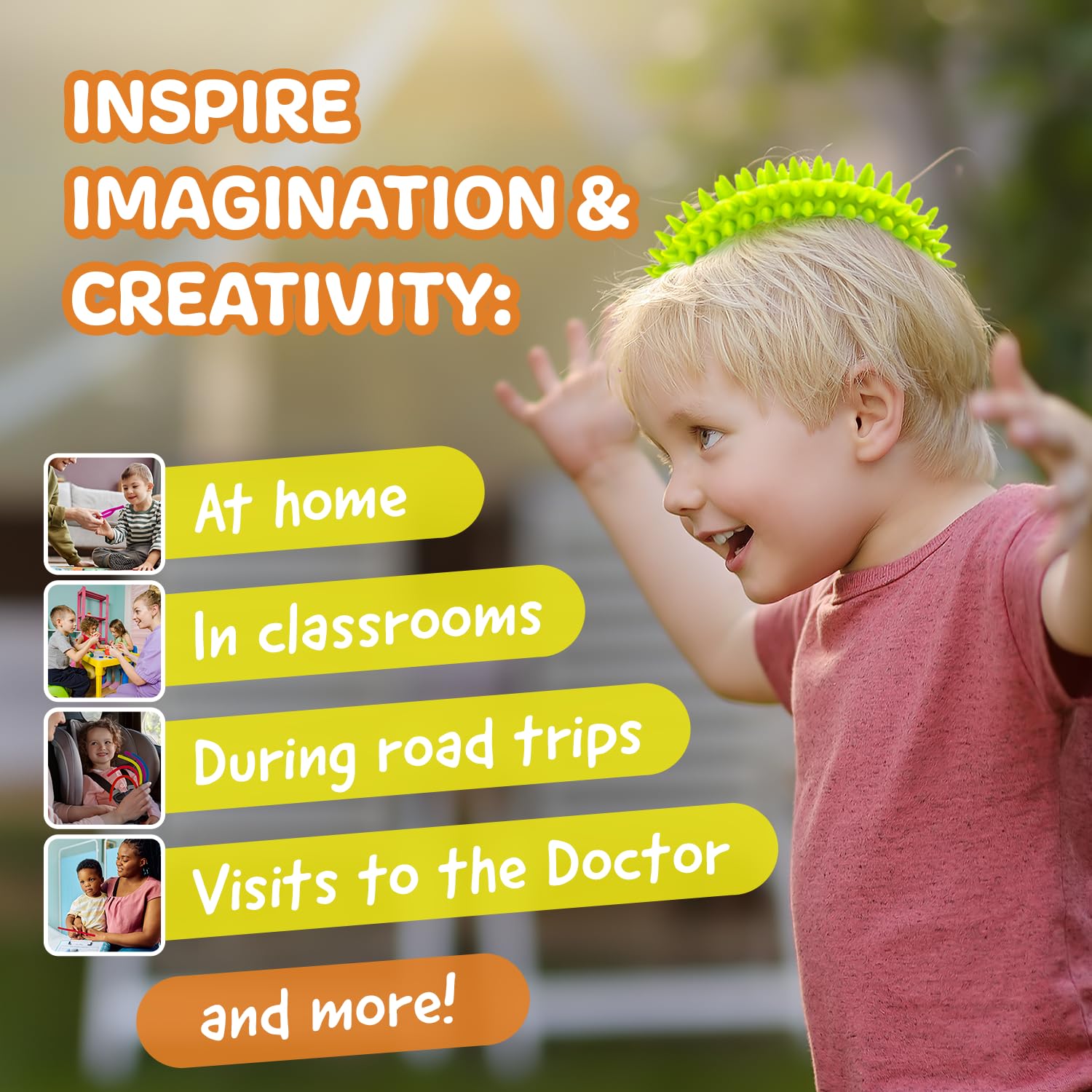 Impresa 3-Pack Spiky Sensory Rings from The Original Monkey Noodle, Fidget Bracelet for Kids with Unique Needs, Fosters Creativity, Focus and Fun-Great for Classrooms, Home & Playtime Age 3+