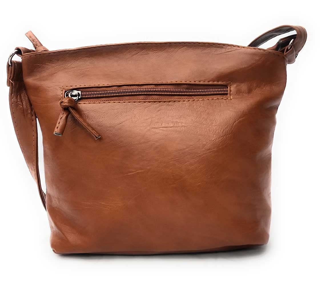 MariaKinz Soft Leather 4 Zipper Pockets Crossbody Purse and Handbag (Brown)