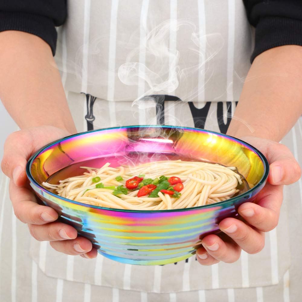 Buy THINGS! Ramen Noodle Soup Bowl,2 Sets Double Layer 18/8 Stainless Steel Bowl(7.09 inch), with Matching Spoon and Chopsticks (Rainbow)